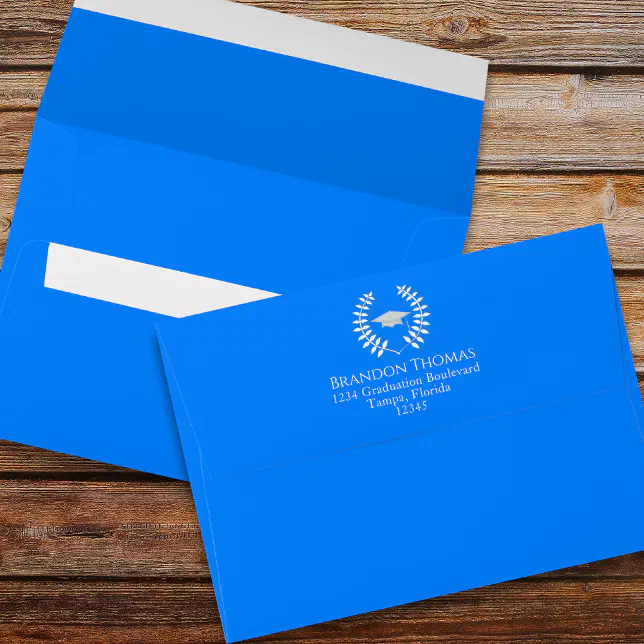 Graduation Simple Modern Classic Azure Blue Envelope | Zazzle