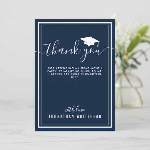 Graduation Simple Photo Navy Blue Thank You Card | Zazzle