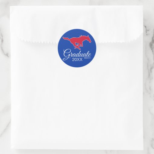 Graduation | SMU Mustangs Logo Classic Round Sticker | Zazzle