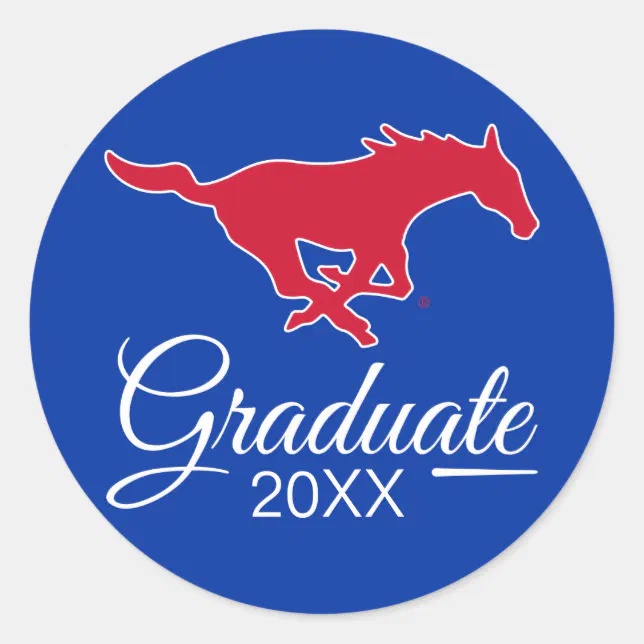 Graduation | SMU Mustangs Logo Classic Round Sticker | Zazzle