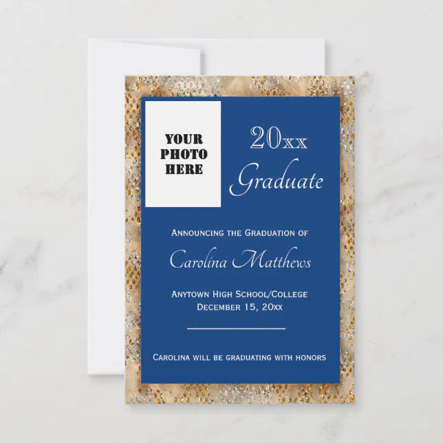 Graduation Sparkle Stripes Blue Graduation Announcement | Zazzle