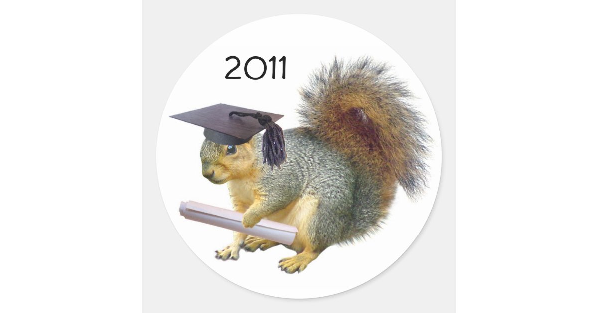 Graduation Squirrel Round Sticker | Zazzle