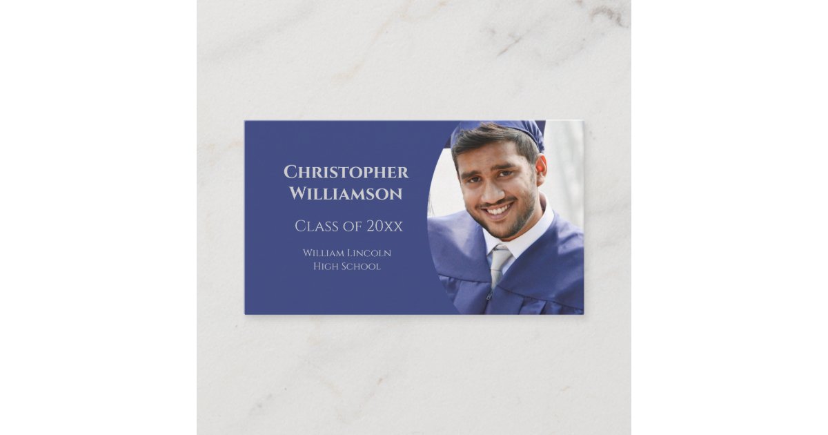 Graduation Student School Networking Blue Photo Business Card | Zazzle