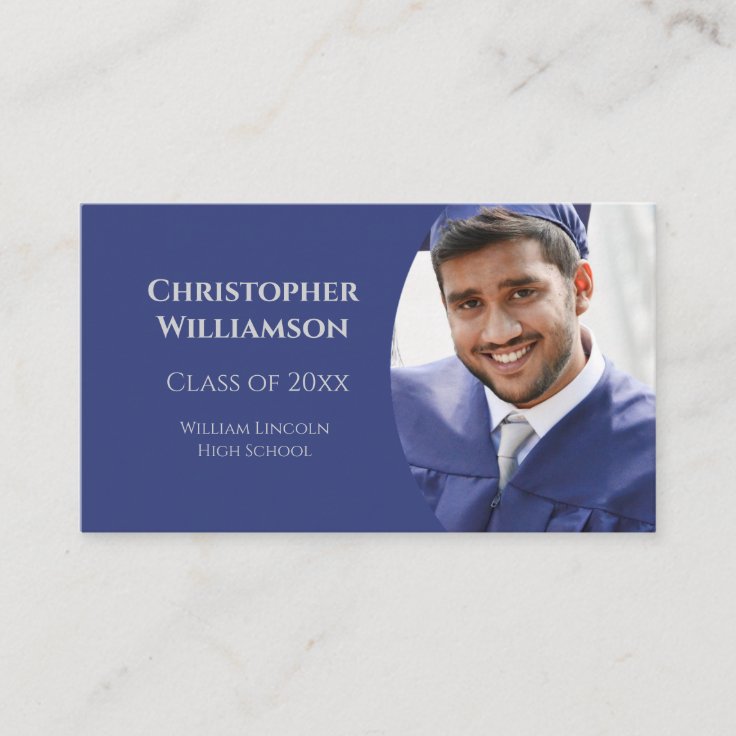 Graduation Student School Networking Blue Photo Business Card | Zazzle