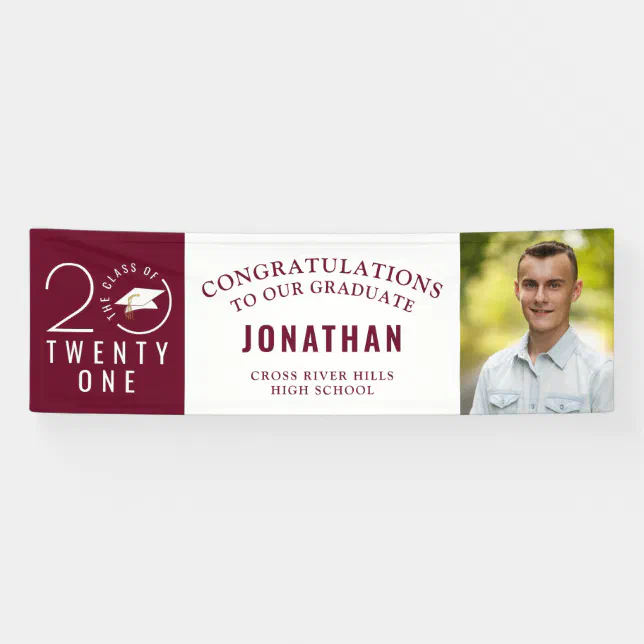 Graduation Stylish 2021 Typography Photo Maroon Banner | Zazzle