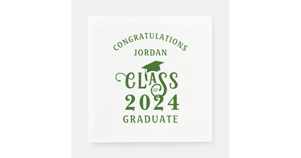 Graduation Stylish Green Class Year Name Napkins | Zazzle