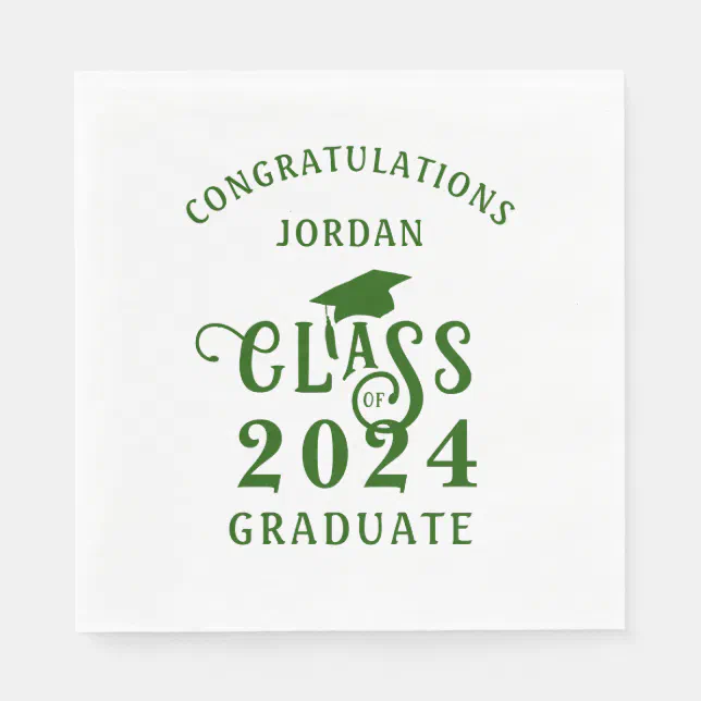 Graduation Stylish Green Class Year Name Napkins | Zazzle
