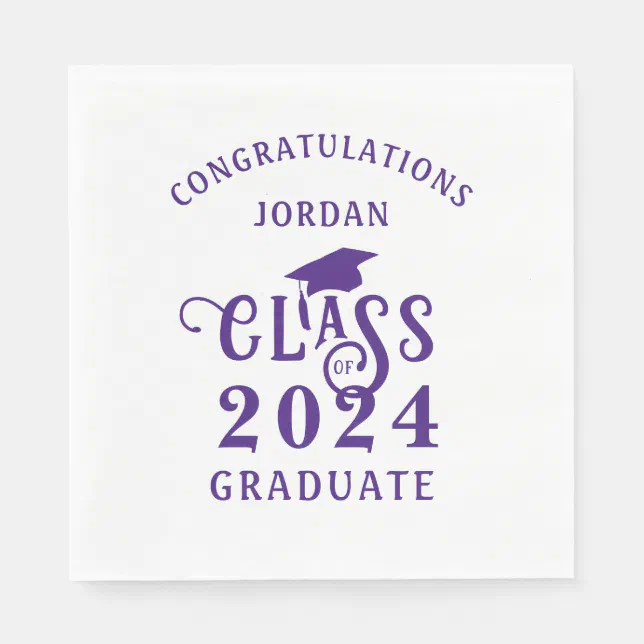 Graduation Stylish Purple Class of Year Congrats Napkins | Zazzle