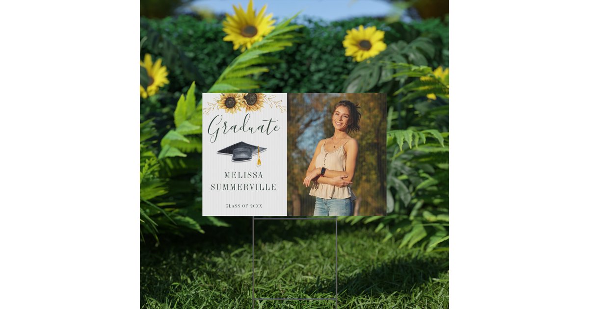 Graduation Sunflower Eucalyptus Script Grad 2025 Sign | Zazzle