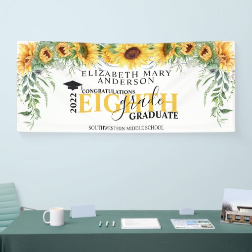 Graduation Sunflower Floral Middle School Banner | Zazzle