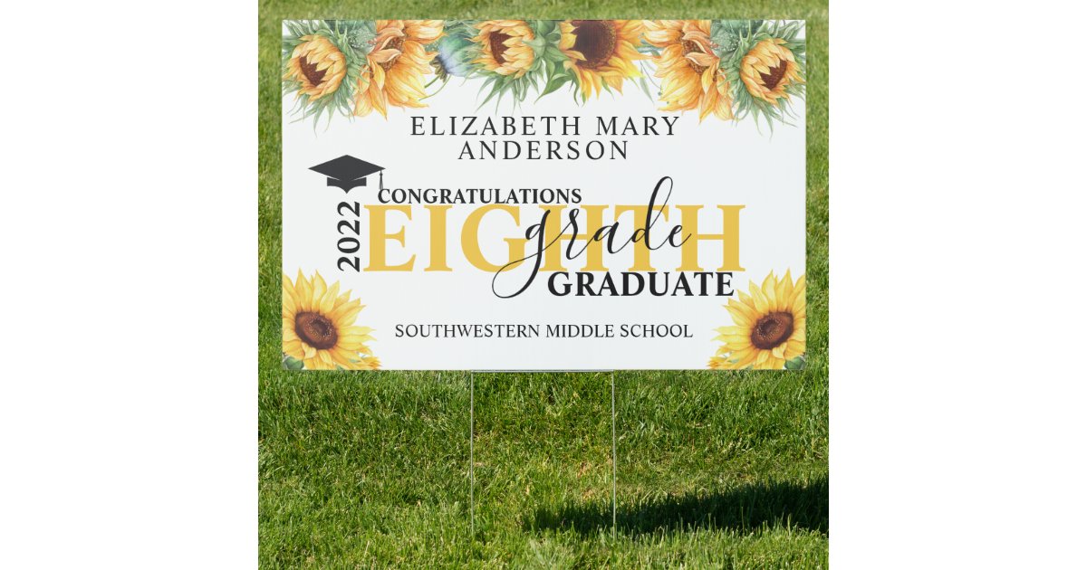 Graduation Sunflower Floral Middle School Banner Sign | Zazzle
