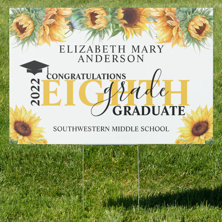 Graduation Sunflower Floral Middle School Banner Sign | Zazzle