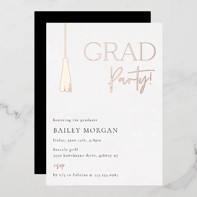 Graduation Tassel Grad Party Foil Invitation | Zazzle