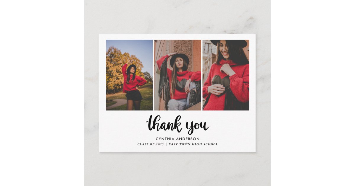 Graduation Thank You Bold Script Photo Collage Postcard | Zazzle