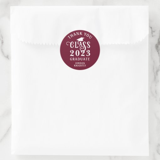 Graduation Thank You Class Year Custom Color Classic Round Sticker | Zazzle