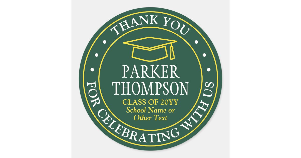 Graduation Thank You Elegant Green Gold Yellow Classic Round Sticker ...