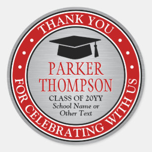Stickers Red Graduation Congratulations Class of 2020 Round Stickers ...