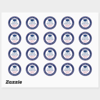 Graduation Thank You Elegant Red White and Blue Classic Round Sticker ...