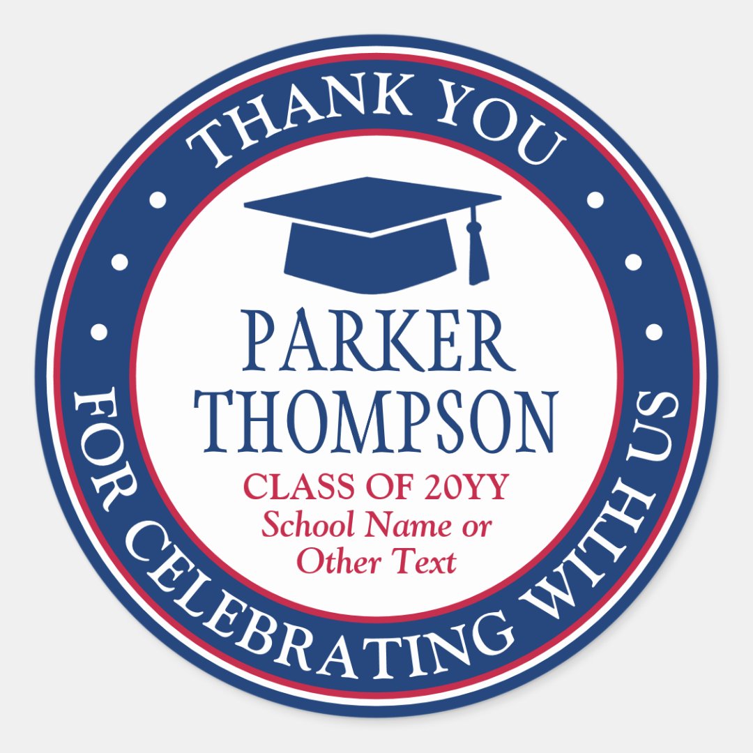 Graduation Thank You Elegant Red White and Blue Classic Round Sticker ...