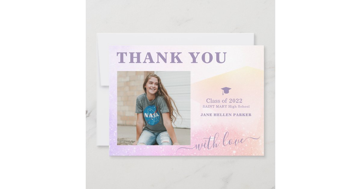 Graduation thank you girly pink PHOTO postcard | Zazzle