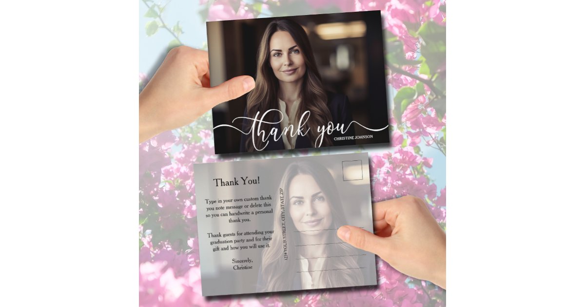 Graduation Thank You Note 2 Photo Postcard | Zazzle