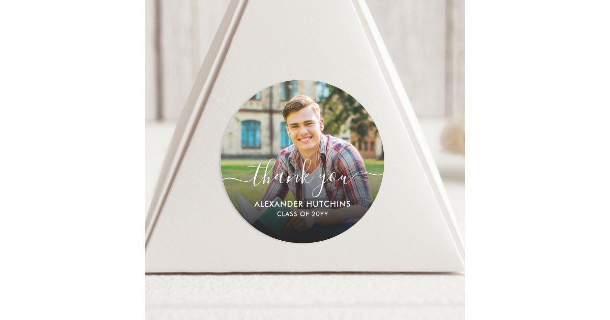 Graduation Thank You Photo Classic Round Sticker | Zazzle