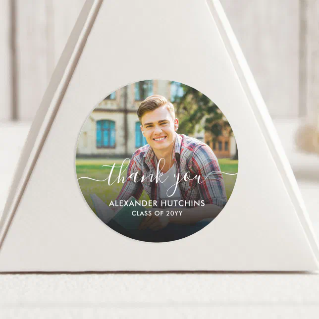 Graduation Thank You Photo Classic Round Sticker | Zazzle