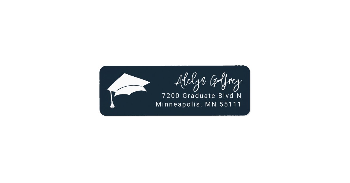 Graduation Theme Grad Cap Doodle Navy Blue Label | Zazzle