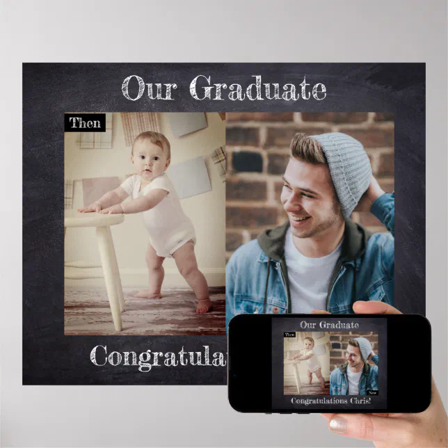 Graduation then and now Party Personalized Poster | Zazzle