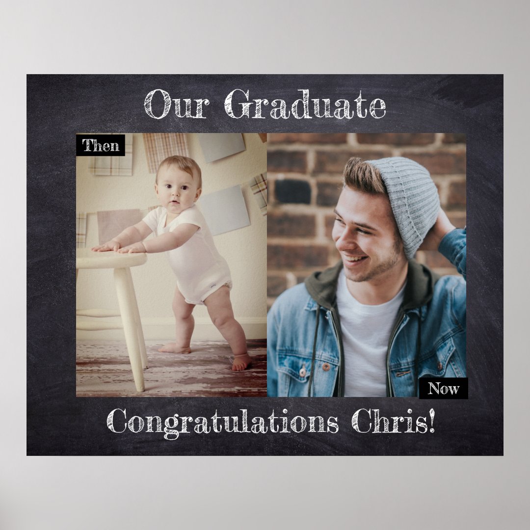 Graduation then and now Party Personalized Poster | Zazzle