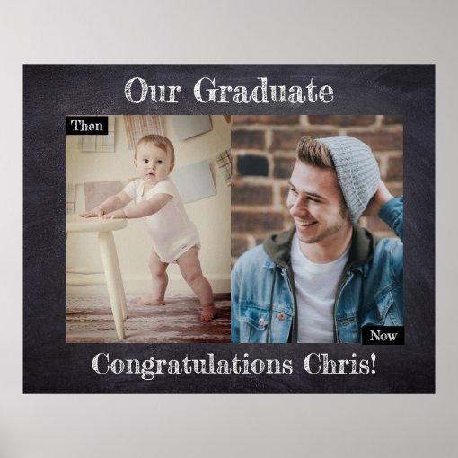 Graduation then and now Party Personalized Poster | Zazzle
