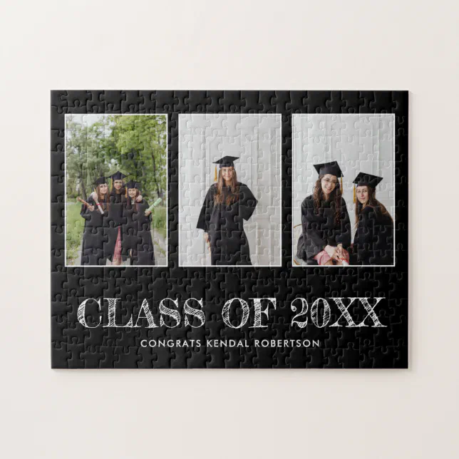 Graduation Three Photo Collage Congratulations Jigsaw Puzzle | Zazzle