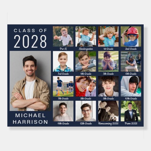 Graduation Through The Years 17 Photo Collage Blue Foam Board | Zazzle