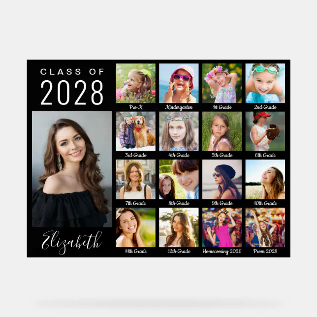 Graduation Through The Years 17 Photo Script Black Acrylic Sign | Zazzle