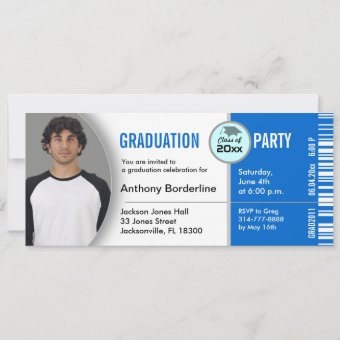 Graduation Ticket Party Invitation TKT313 Blue | Zazzle