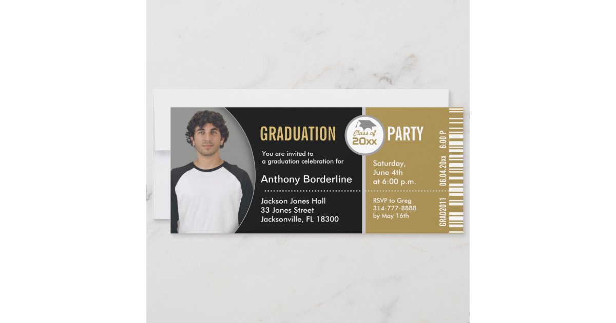 Graduation Ticket Party Invitation TKT313 Gold | Zazzle