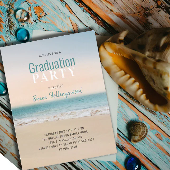 Graduation Tropical Beach Theme Party Invitation Postcard | Zazzle