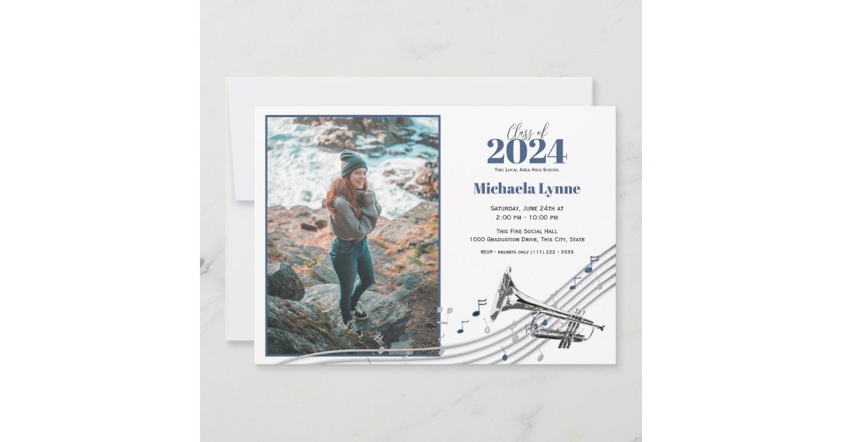 Graduation Trumpet Marching Band with Photo Invitation | Zazzle