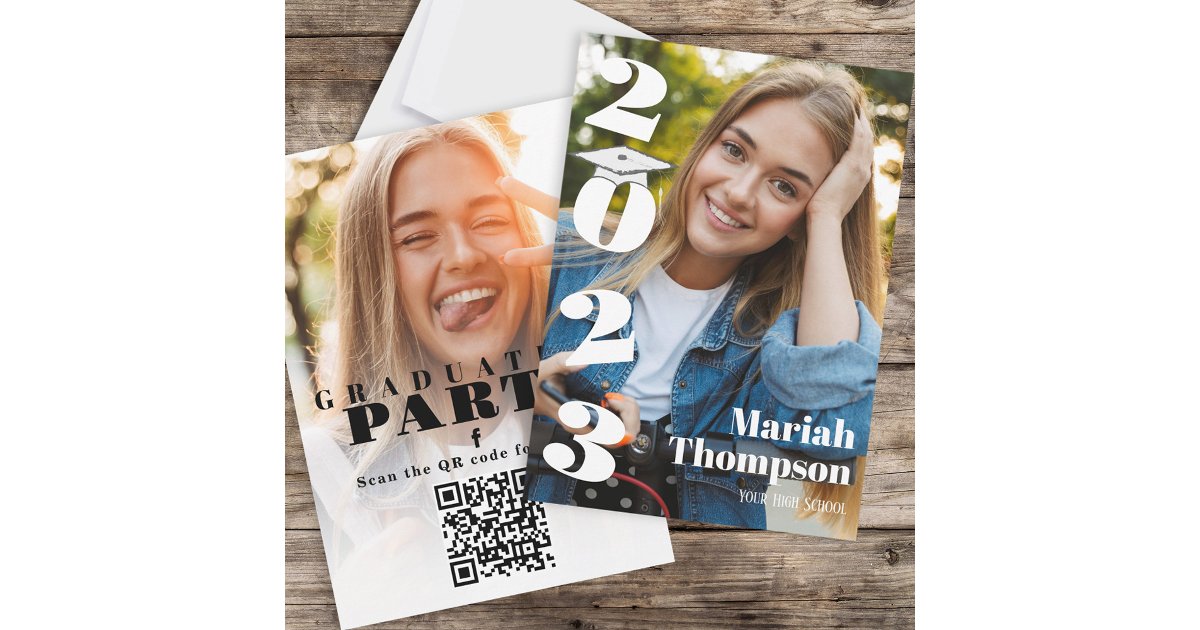 Graduation Typography Photo QR Code Social Media Invitation | Zazzle