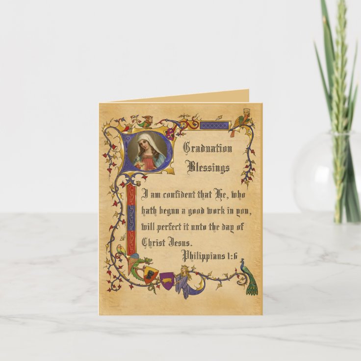 Graduation Virgin Mary Decorative Border Card | Zazzle