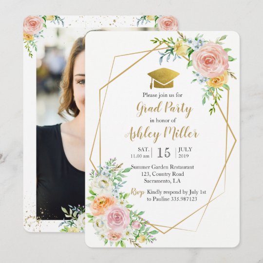 Graduation Watercolor floral photo card | Zazzle.com