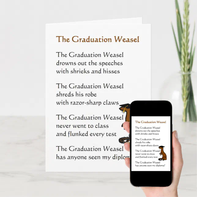 Graduation Weasel,College Graduation Congrats Poem Card | Zazzle