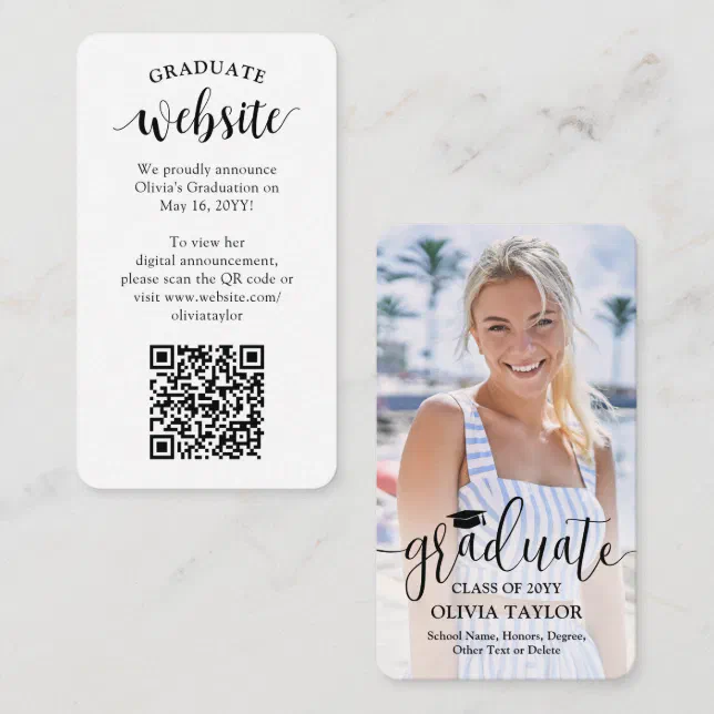 Graduation Website QR Code Modern Graduate Photo Enclosure Card | Zazzle