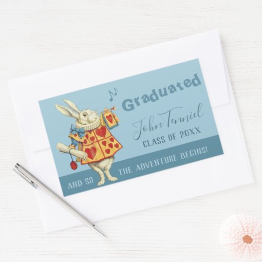 Graduation White Rabbit blows trumpet CC1138 Rectangular Sticker | Zazzle