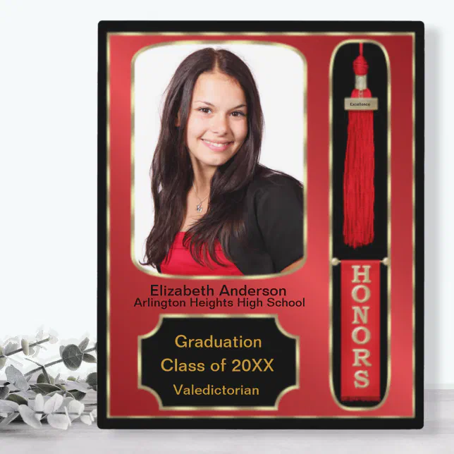 Graduation With Honors Photo Plaque Red | Zazzle