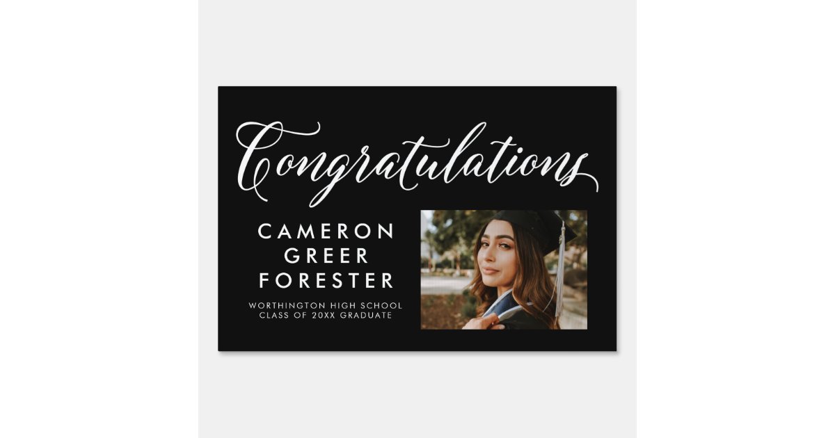 Graduation yard sign in black with photo | Zazzle