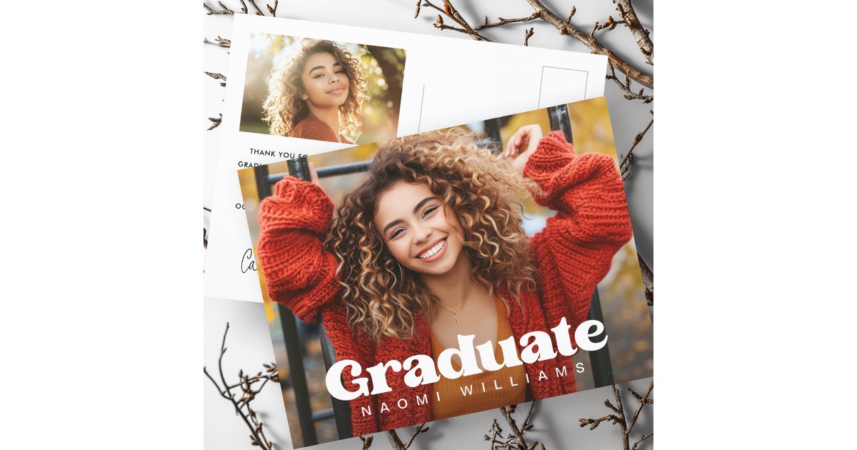 Graduation year photo retro font graduate postcard | Zazzle