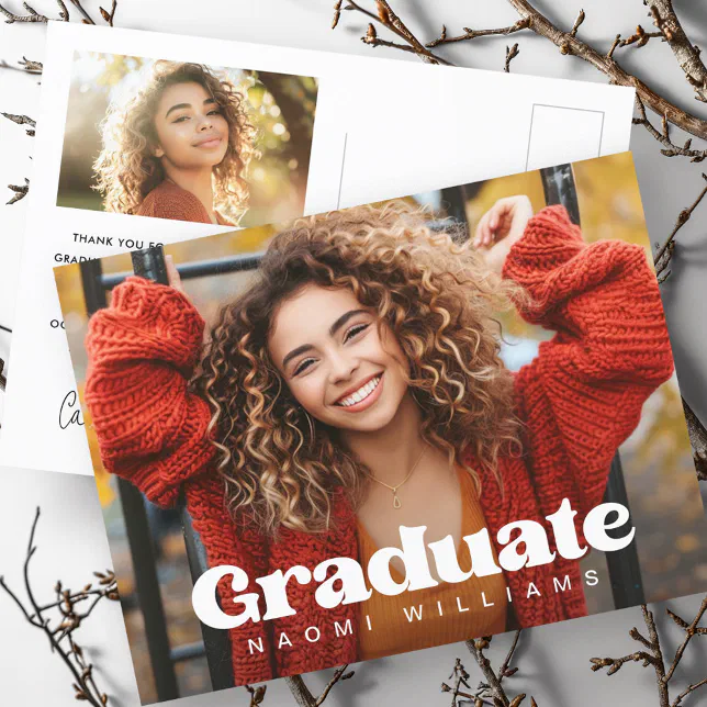 Graduation year photo retro font graduate postcard | Zazzle