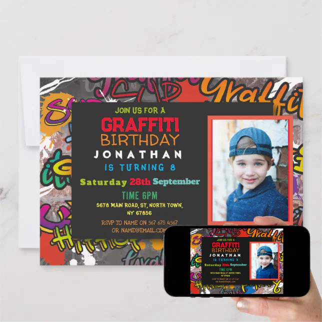 Graffiti Birthday Party Art Crafts Photo Paint Invitation | Zazzle