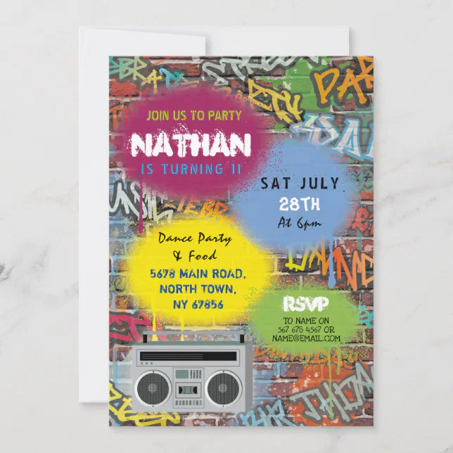 Graffiti Birthday Party Art Crafts Spray Paint Inv Invitation | Zazzle